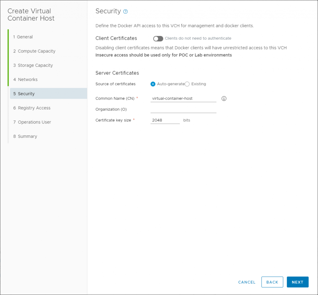 Deploy Virtual Container Host for vSphere integrated Containers – vRaccoon